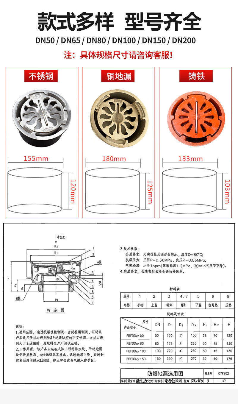 FBFDDcr80人防防爆地漏不锈钢DN80防爆波防爆地漏地下室工程专用 全不锈钢DN150【图片 价格 品牌 报价】-京东