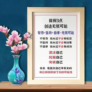 每日反思 励志字画学生书房挂画励志进步礼物摆件书法座右铭实木相框挂墙画框UTK UTK87 做到三点 努力 坚持 自律 A3(挂墙专用)