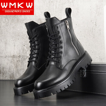 WMKW轻奢高档白色马丁靴男新款夏季高帮厚底短靴子男士内增高切尔西靴 黑色(增高款) 37【图片 价格 品牌 报价】-京东