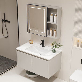 【科力邦卫浴台盆一体柜】科力邦（Kelibang）浴室陶瓷一体盆卫生间洗手盆柜洗漱台镜柜组合 悬挂式卫浴台柜60cm奶茶色陶瓷盆柜【智能镜柜 ...