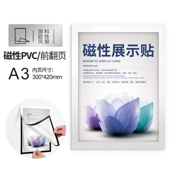 磁性展示贴磁力贴片磁吸展示框课程表吸铁文件框奖状保护墙营业执照相框贴墙海报中介公告栏磁铁广告框牌 A3银色
