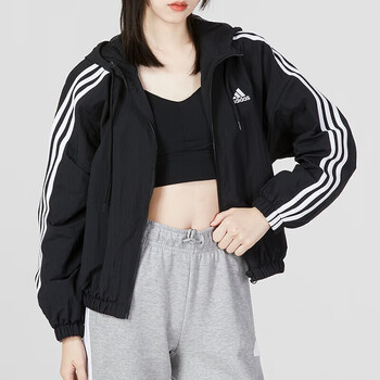 阿迪达斯 （adidas）外套女2023年春季健身训练透气夹克连帽防风运动服HT3399 HT3399/黑/白色 AM/165/88【图片 ...
