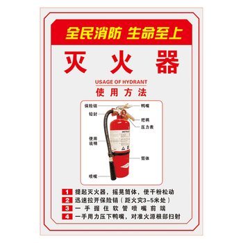 企业消防十条知识宣传画挂图单位消防安全常识宣传栏展板墙贴画防水贴纸VCH VCH26 灭火器使用方法 70*50厘米 覆膜防水PP贴纸