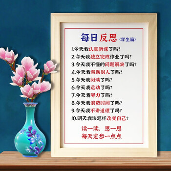 每日反思 励志字画学生书房挂画励志进步礼物摆件书法座右铭实木相框挂墙画框UTK UTK92 每日反思（学生篇） A4(可摆可挂)