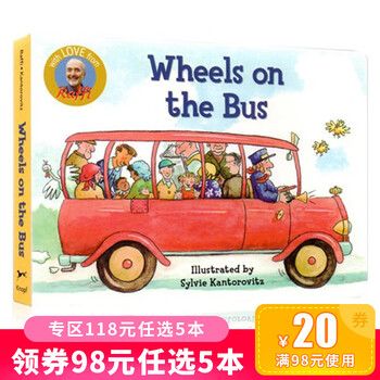 英文原版 wheels on the bus 公交巴士上的轮子 幼儿启蒙撕不烂纸板书 欧美经典儿歌 欢唱童谣 绿山墙图书专营店