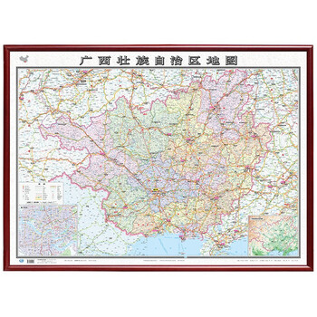 【定制边框】2022年 广西地图 木框装裱 约1.1米*0.8米 红棕色边框