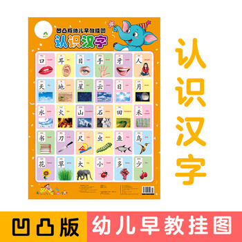 宝宝早教挂图幼儿童拼音启蒙认知识字表卡字母表墙贴益智玩具 凹凸版幼儿早教挂图 认识汉字