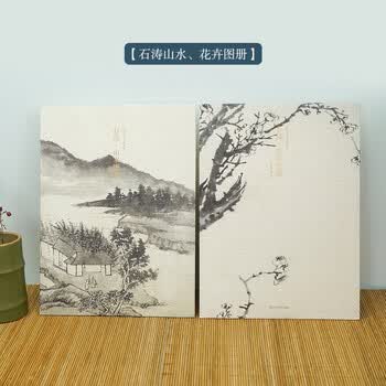 石涛山水+花卉图册全套2册 甄选22帧清代绘画大师经典山水画作品集 单片装帧可临摹鉴赏可装饰收藏画册
