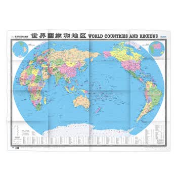世界地图 世界国家和地区 世界热点国家 各个重要国家城市 单张折叠图展开约1.17米 大字版 中英文
