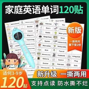 家庭常用单词便利贴120张幼儿子早教英语启蒙防水 单词贴120张 WIFI小蝌蚪32GA3带sss卡