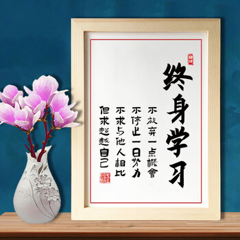 勤学静思戒骄戒躁 学生书房字画挂画励志激励摆件书法座右铭实木相框挂墙画框UTK UTK55 终身学习 A3(挂墙专用)