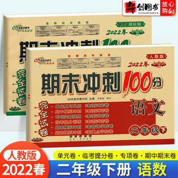 2022新版现货期末冲刺100分二年级下册语文数学试卷人教版RJ 小学2二年级下册同步练习册完全试卷