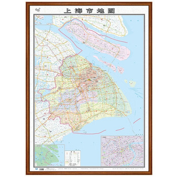 【定制边框】2022年 上海市地图 木框装裱 1.1米*0.8米 胡桃色边框