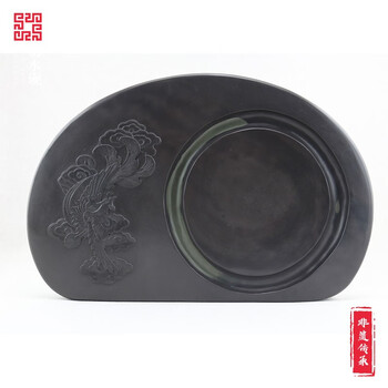 国家非遗 砚台 原石砚台 易水砚台《丹凤朝阳1》 老坑玉黛石 书写绘画礼品砚 精品收藏砚台