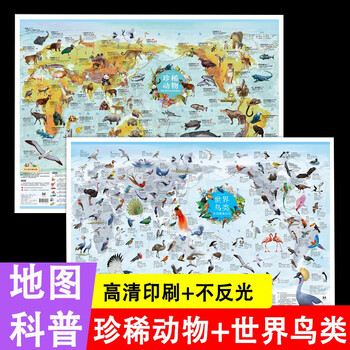 中国地图挂图 世界地图挂图 世界鸟类-珍惜动物 全2张