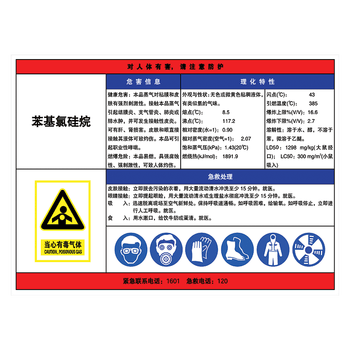 警示安全标志标识牌危险化学品防护提示告知牌周知卡标示牌TGR TGR23 苯基氯硅烷告知卡 40*30厘米 PVC塑料板