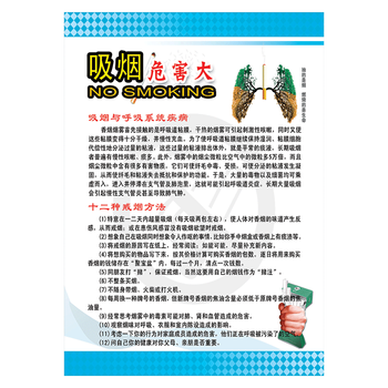 禁烟公益广告文化宣传画挂图标语海报禁止吸烟您已进入无烟场所控烟招贴画覆膜防水贴纸TYH TYH06  吸烟危害大 60*40厘米 覆膜防水PP贴纸