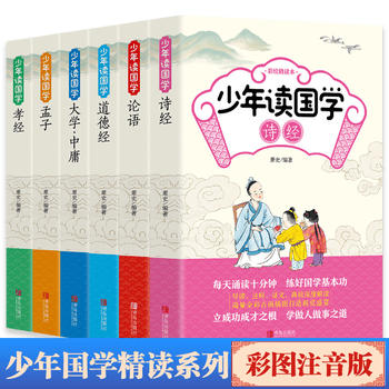 少年读国学 全6册 诗经孝经论语孟子大学中庸道德经 大字彩图注音版带解析 儿童少年国学启蒙经典读物