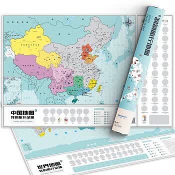 【送刮图工具】刮刮乐中国世界地图套装我的旅行足迹 DIY标记计划旅行轨迹足迹地图 旅游足迹打卡标记刮