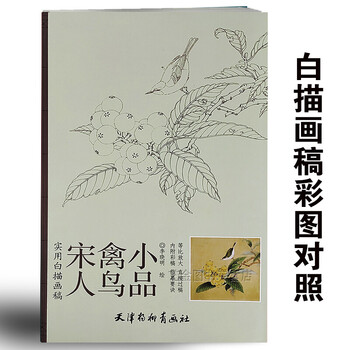 宋人禽鸟小品 实用白描画稿 李晓明绘 禽鸟花卉原大白描画稿内附彩稿 杨柳青画社