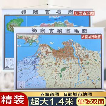 2020海南省地图挂图+海口地图挂图二合一挂图正反面印刷 挂绳精装高清印刷