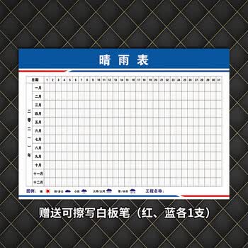 建筑公司工地施工晴雨表天气情况记录表图示公示栏覆膜防水墙贴纸 RDH37-01 晴雨表 60x80cm  PP覆膜防水贴纸