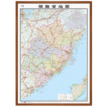 【定制边框】2022年 福建省地图 木框装裱 约1.1米*0.8米 胡桃色边框