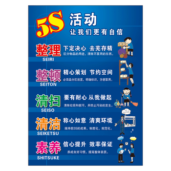 企业文化宣传画海报挂图5S活动现场标语5S管理宣传栏展板墙贴画覆膜贴纸AH AH08 5S活动 70*50厘米 覆膜防水PP贴纸