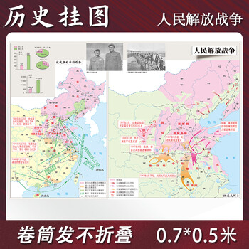 【定制】人民解放战争地图贴图单面0.7*0.5米 历史教学参考 地图上的历史演变 书房墙壁装饰图 研