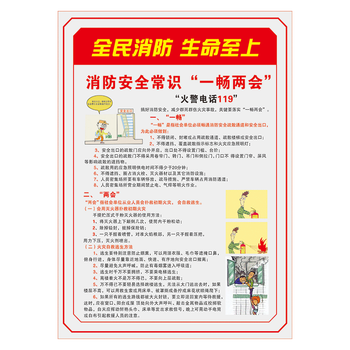 企业消防十条知识宣传画挂图单位消防安全常识宣传栏展板墙贴画防水贴纸VCH VCH29 一畅两会 100*70厘米 覆膜防水PP贴纸