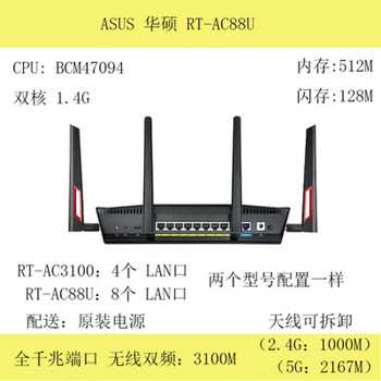 华硕RT-AC68U/86U/87U/88U/3100/3200/AC5300无线路由器梅林wifi RT-AC88U 官方标配（简装）【图片 ...