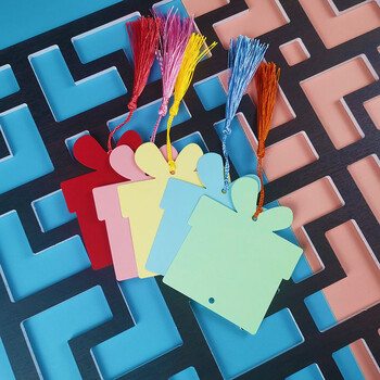 彩色空白书签纸质diy材料学生手工制作幼儿园儿童手绘创意小礼物 5色礼物盒30张加彩色流苏