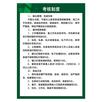 食堂宣传画食品安全管理制度挂图餐厅厨房管理制度墙贴画LFH17 LFH17-02 卫生考核制度 60*40厘米 覆膜防水PP贴纸