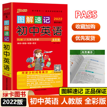 2022新版图解速记初中英语人教RJ版七年级-九年级全彩版4合1 单词短语句型范文 PASS绿卡图书