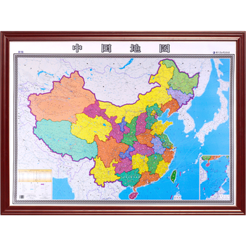 【定制边框】2022年 地图装裱 红棕色木框 约1.5米*1.1米 中国地图