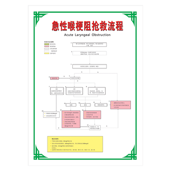 医院制度牌宣传画急救程序挂图过敏性休克抢救流程图示意图墙贴画覆膜防水贴纸WSB169 WSB169-22 急性喉梗阻抢救流程 70*50厘米 覆膜防水PP贴纸