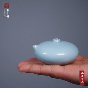 易水文房水滴文房四宝青瓷摆件砚滴水盂磨墨研磨书法绘画国画用品陶瓷墨滴汝窑水滴 粉青色