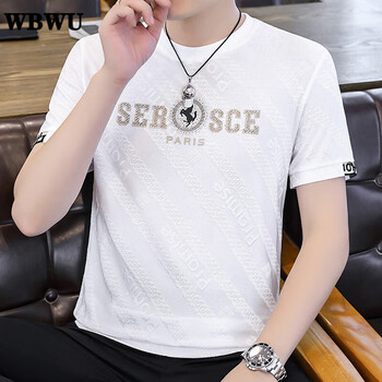 WBWU轻奢品牌男短袖t恤男士冰丝夏季高端时尚百搭半袖帅气ins上衣服 骏马白 4XL(建议175-195斤)【图片 价格 品牌 报价】-京东