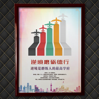 新版企业文化宣传画海报挂图标语公司办公室装饰布置PS仿红木挂墙画框IBH32 IBH32-09 逆境磨励德行 50*70cm PP覆膜贴纸(不含框)