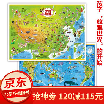 全套10册中国地图和世界地图挂图2021儿童版学生专用中国地形图 挂图中华民族地图+太阳系地图+北极 中国地图+世界地图【2张】 默认
