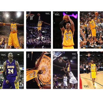 NBA全单人海报球星库里科比詹姆斯艾弗森周边墙贴壁纸明信片 【科比】 【新款高清海报一套8张随机+双面胶】