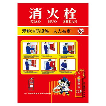 消火栓使用方法挂图海报宣传画消防栓火警电话119墙贴画PP覆膜贴纸VEH VEH23 消火栓 80x60cm  PP覆膜贴纸