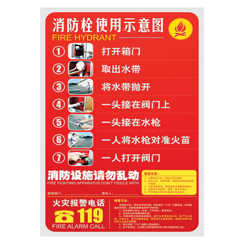 消火栓使用方法挂图海报宣传画消防栓火警电话119墙贴画PP覆膜贴纸VEH VEH09 消防栓使用示意图 60x40cm  PP覆膜贴纸