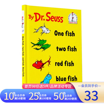 英文原版绘本 One Fish Two Fish Red Fish Blue Fish 精装 Dr Seuss 苏斯博士 廖彩杏书单 儿童启蒙学习故事书 亲子教育互动学习 .