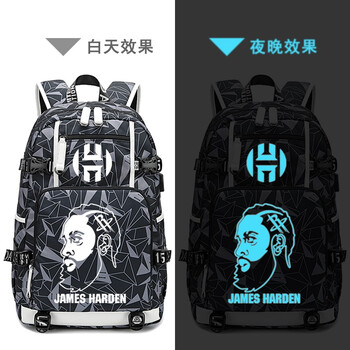 NBA篮球包科笔比书包库里篮球詹姆斯双肩包哈登背包威少乔治周边欧文夜光韦德送人生日礼物节日礼物 哈登-印花灰