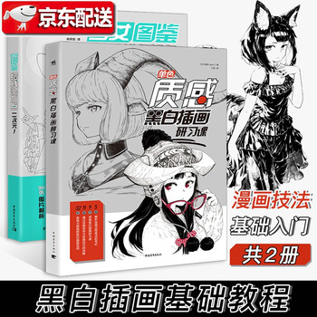 【套装2本】少女图鉴：给线条加点二次元+单色：质感黑白插画研习课 零基础人物绘画手绘动漫教程