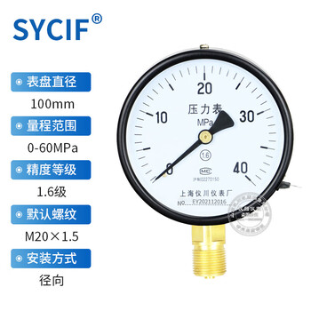 上海仪川仪表 径向负压真空压力表Y100 水压表油压表气压表兆帕表 Y100 0-60MPa【图片 价格 品牌 报价】-京东