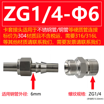 黎庭304不锈钢卡套接头 双卡直通终端螺纹快速铜管气源气管卡套式接头 ZG1/4-Φ6【图片 价格 品牌 报价】-京东