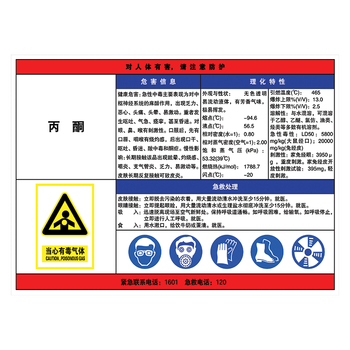 警示安全标志标识牌危险化学品防护提示告知牌周知卡标示牌TGR TGR24 丙酮告知卡 30*20厘米 PVC塑料板