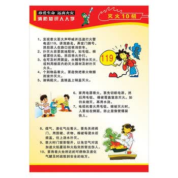 消防安全宣传画挂图海报消防规章制度牌消防安全告知书四个能力墙贴画贴纸VCH VCH02 灭火十招 70*50厘米 覆膜防水PP贴纸